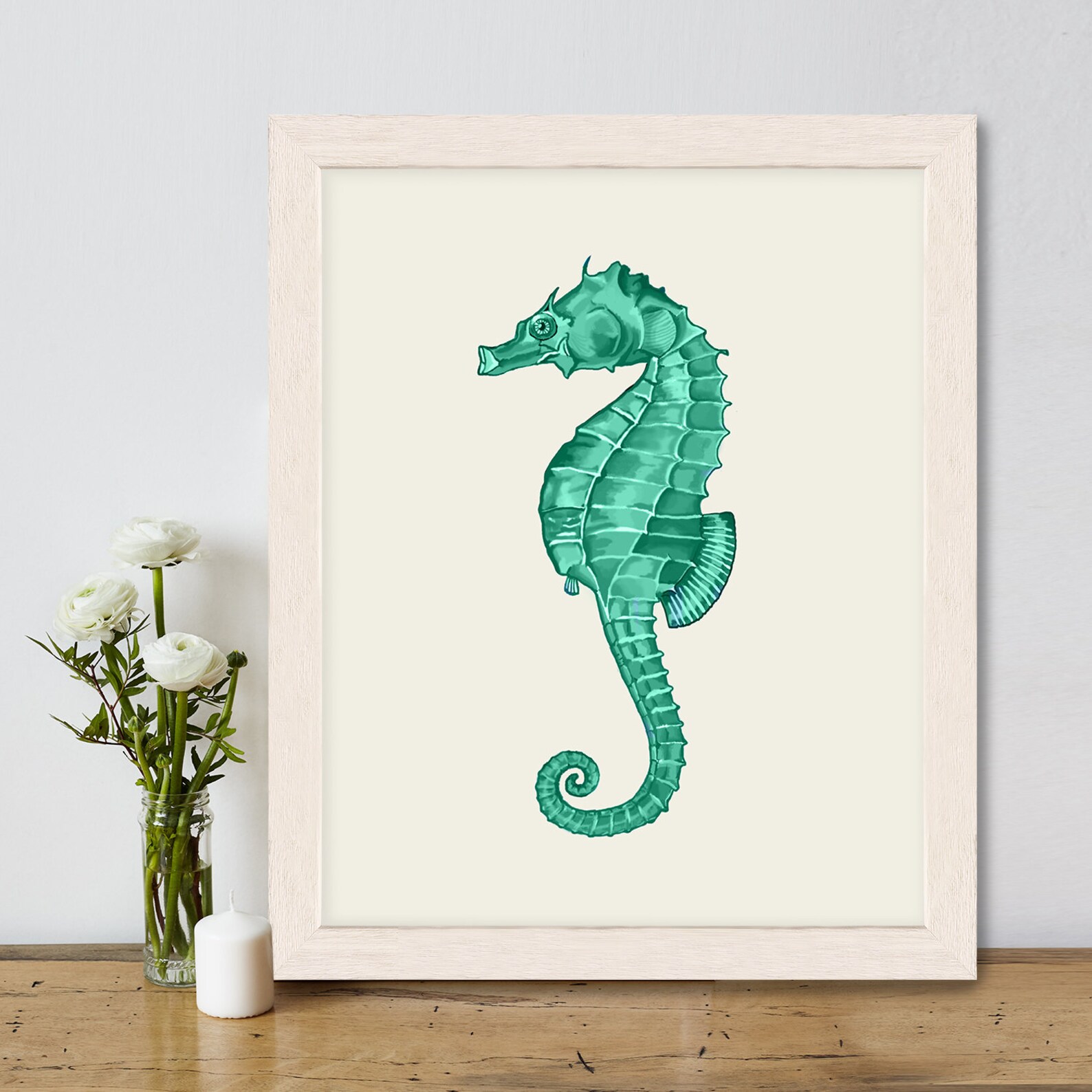 Seahorse Print Green Seahorse Art Print Seahorse Decor Sea - Etsy
