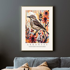 Northern Mockingbird Arkansas State Bird Print, Modern Abstract Style ...