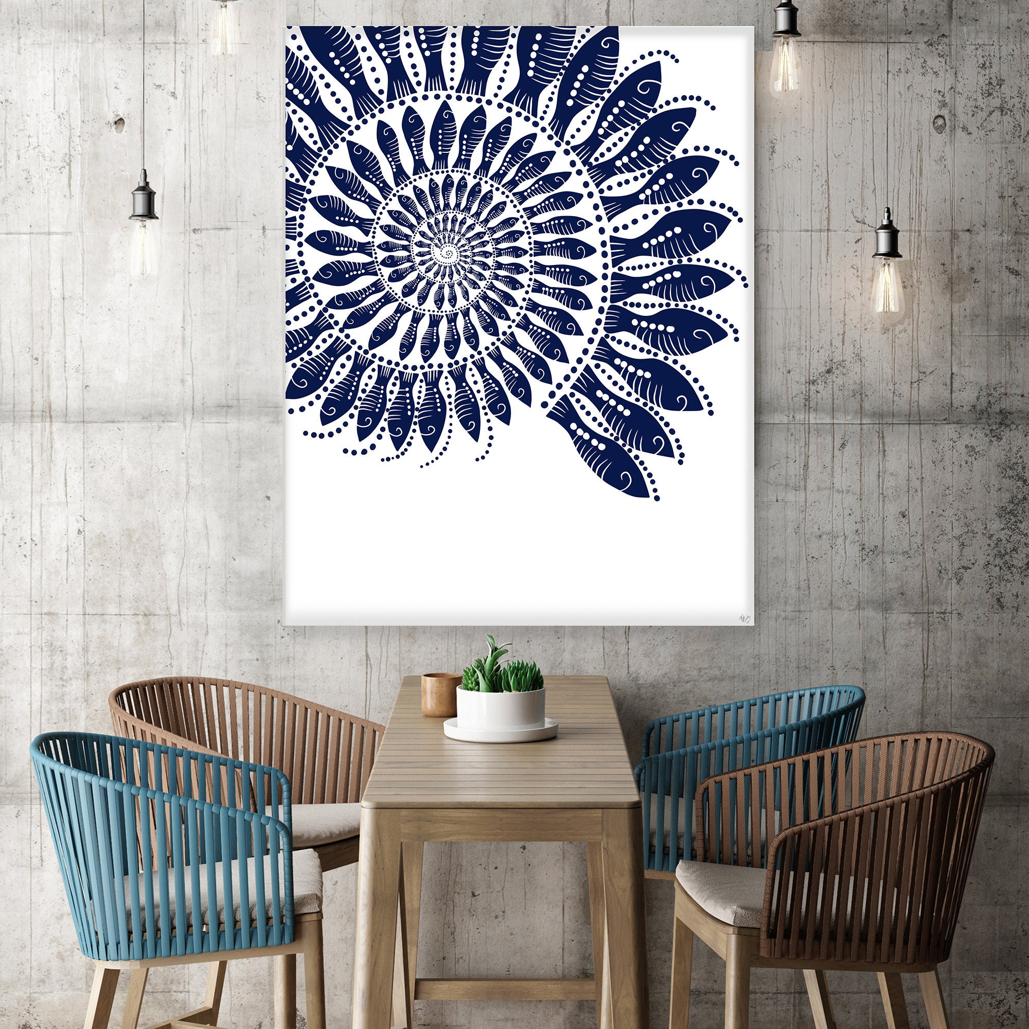 Blue Fish Art Print Shell Poster Art Fish Painting Blue - Etsy UK
