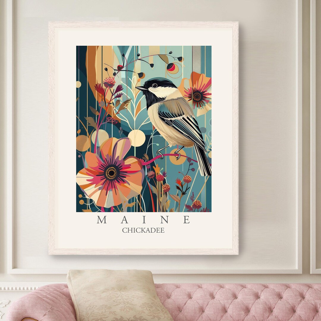 Chickadee Maine State Bird Print, Modern Abstract Style Wall Art Decor ...
