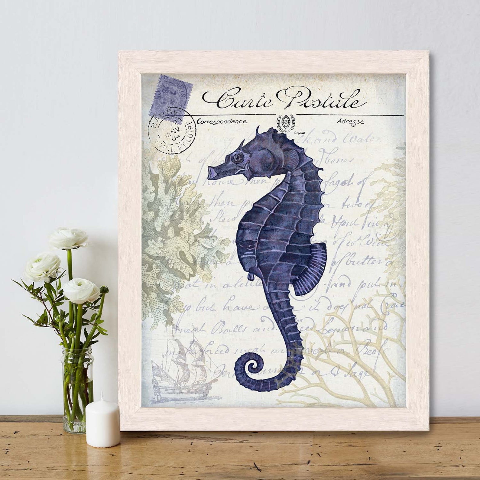 Seahorse Print Seaside Postcard Series Seahorse Art on Cream - Etsy