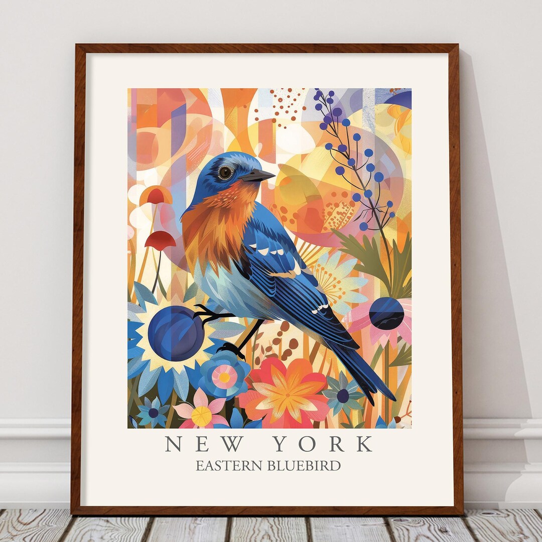 Eastern Bluebird New York State Bird Print, Modern Abstract Style Wall ...