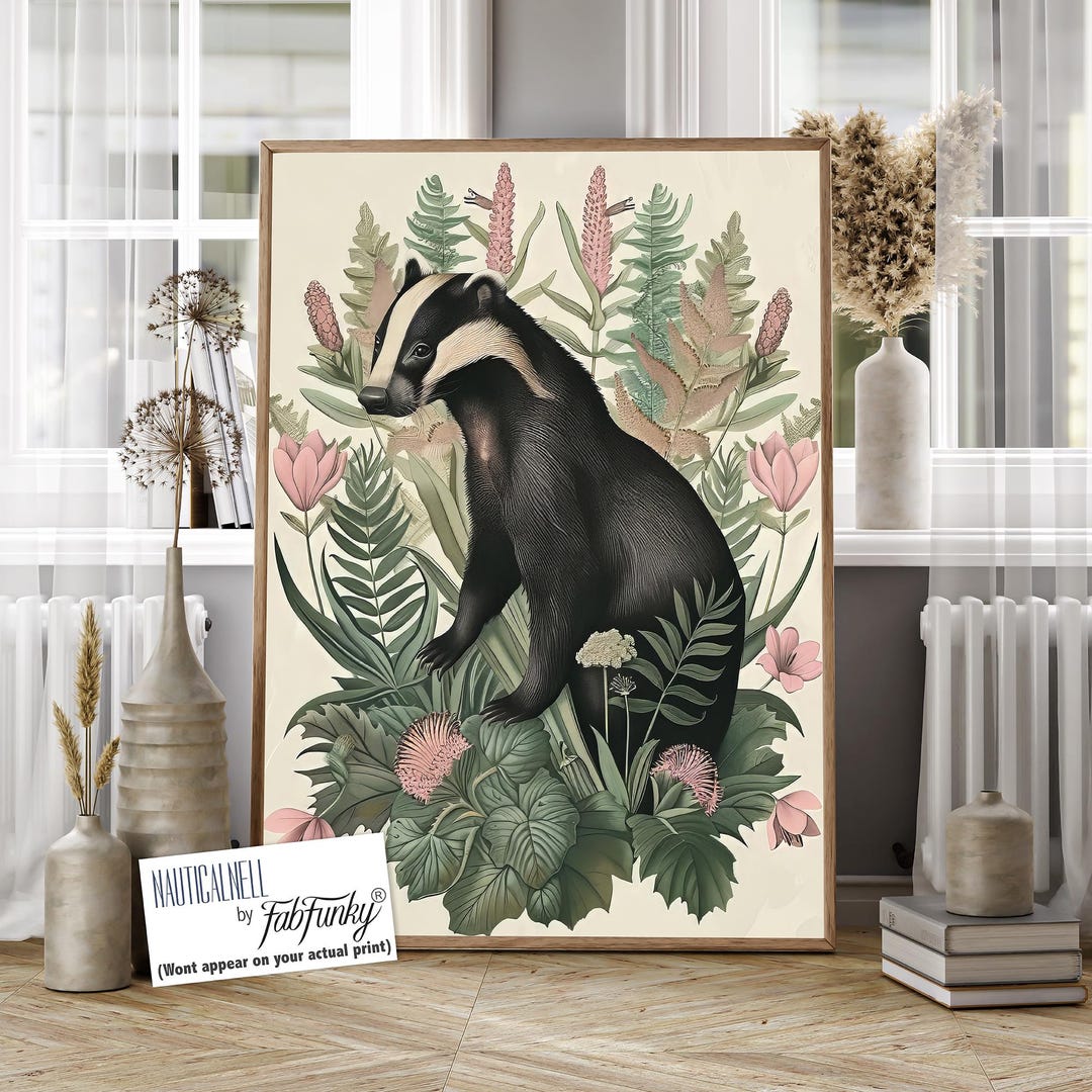 Badger Wall Art, Badger Print, William Morris Style Poster, Vintage ...