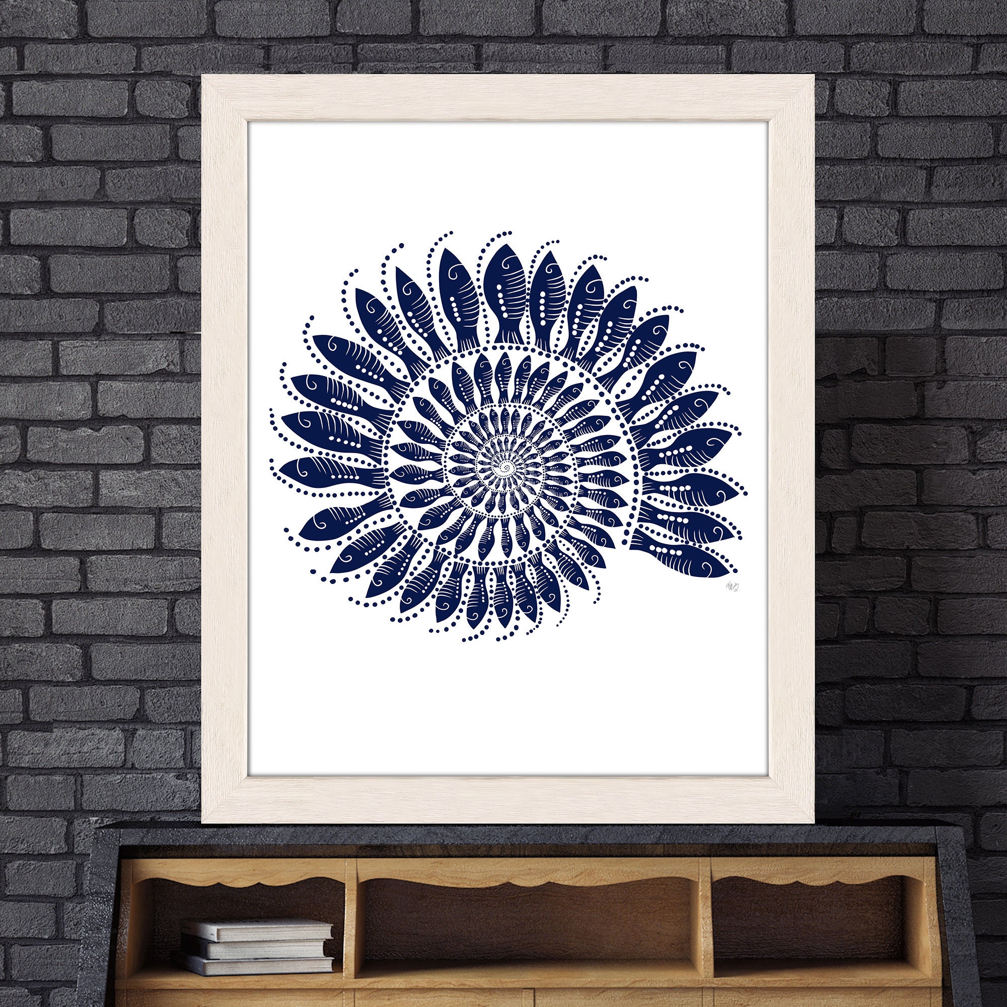 Blue Fish Art Shell Picture Sea Shell Art Fish Canvas - Etsy UK