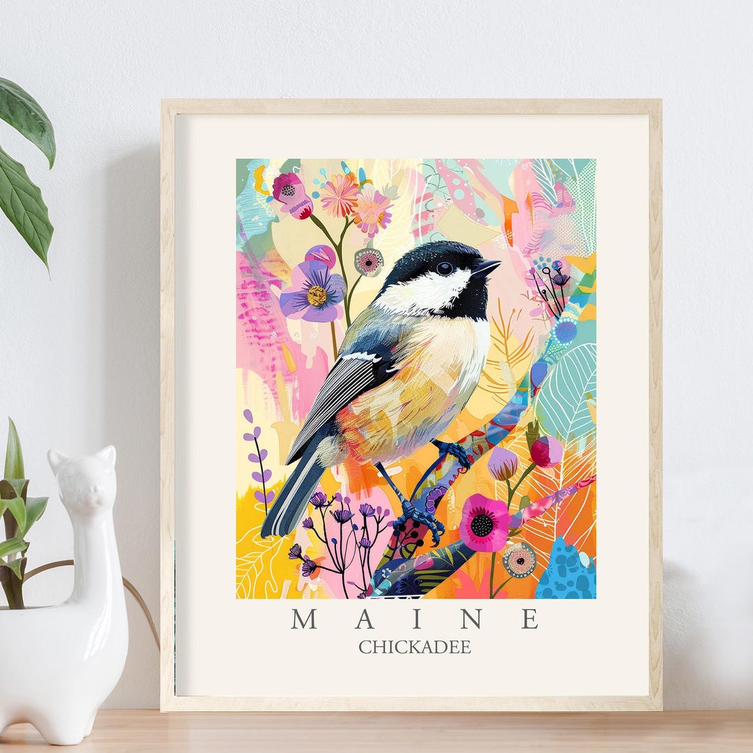 Chickadee Maine State Bird Print, Modern Abstract Style Wall Art Decor ...