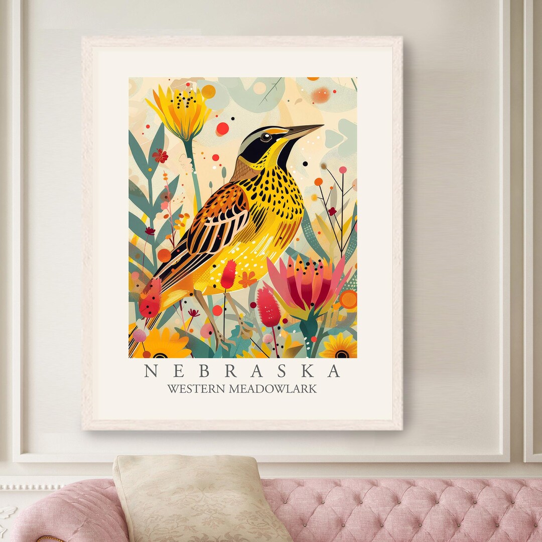 Western Meadowlark Nebraska State Bird Print, Modern Abstract Style ...