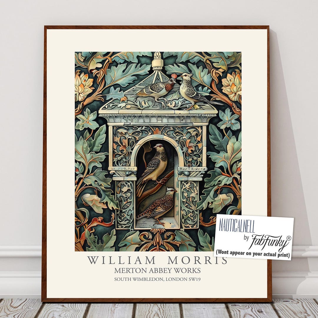 William Morris Style Bird Print, Dovecot Illustration, William Morris ...