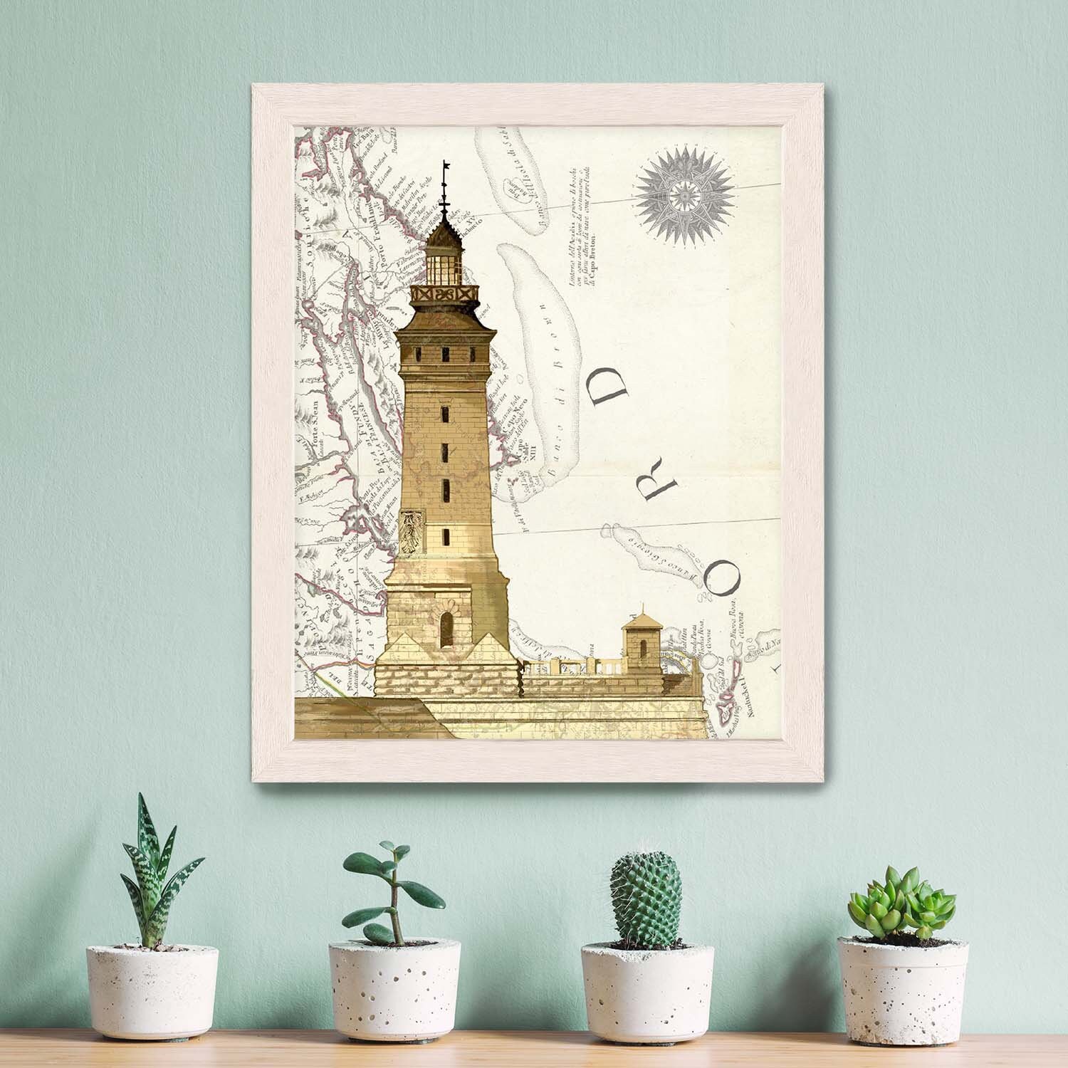 Lighthouse print Lighthouse on rock on Nautical Map print | Etsy