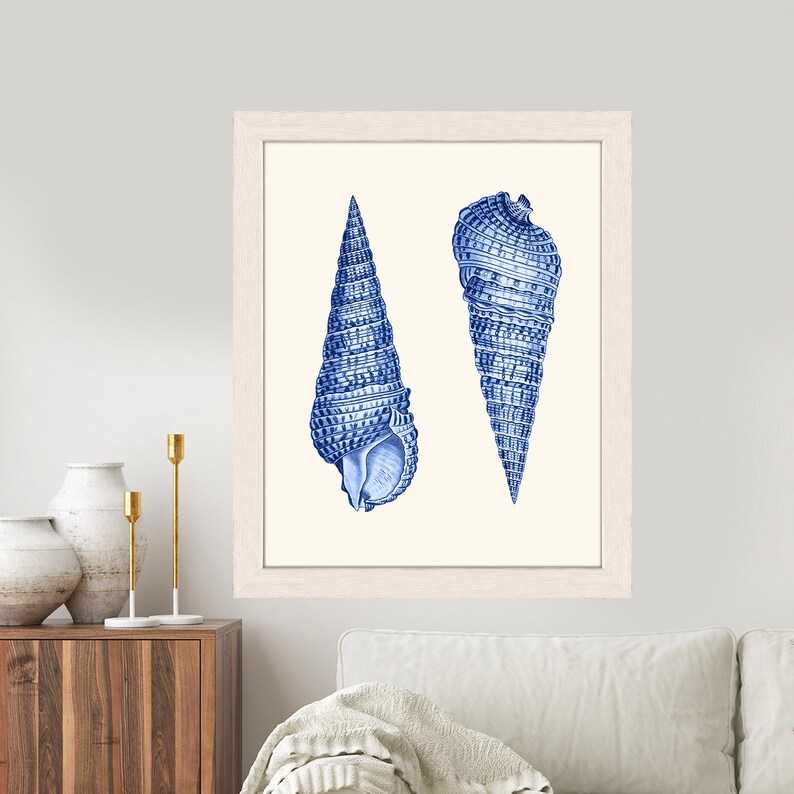 Shell Wall Art Blue Shell Duo 1 Seashell Art Print Sea | Etsy