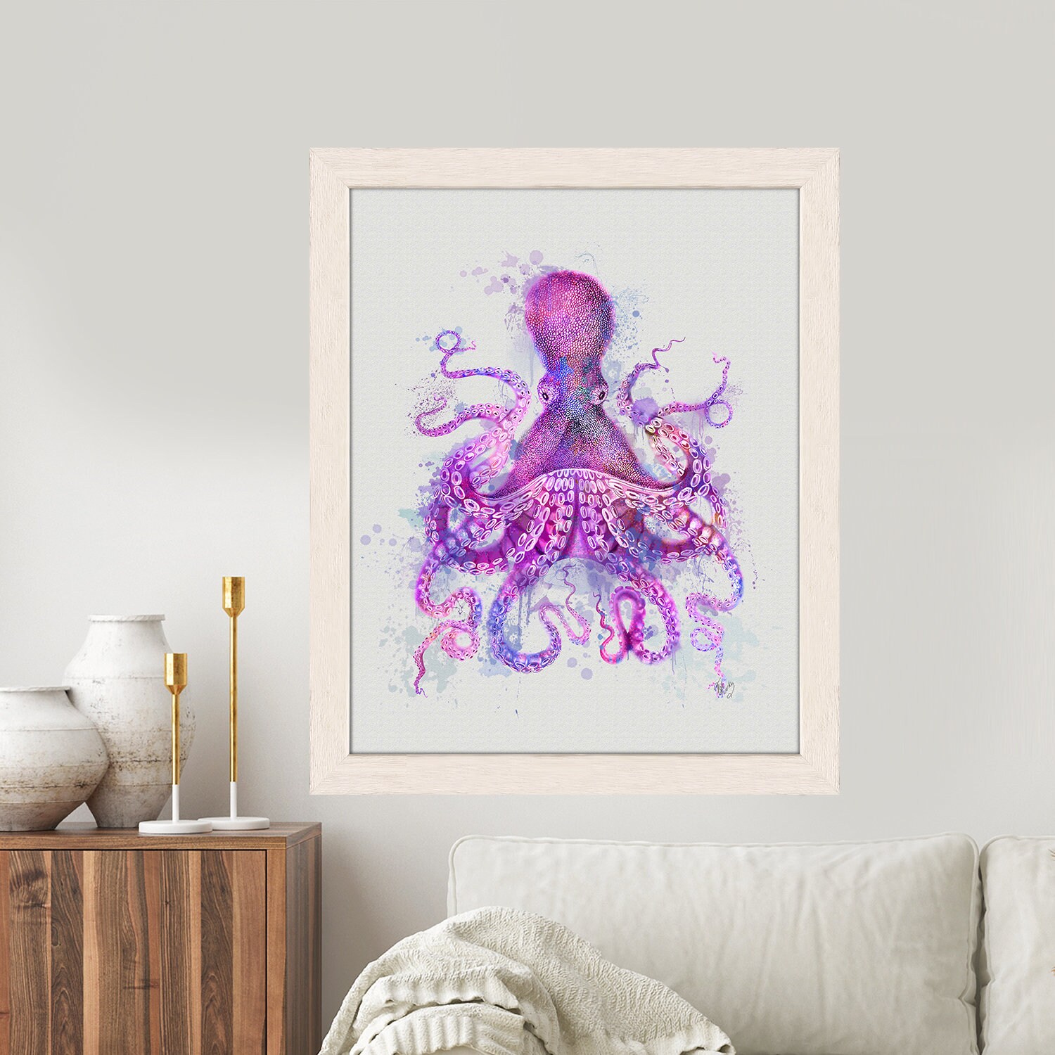 Fantasy art Octopus pink watercolor print Fantasy painting | Etsy