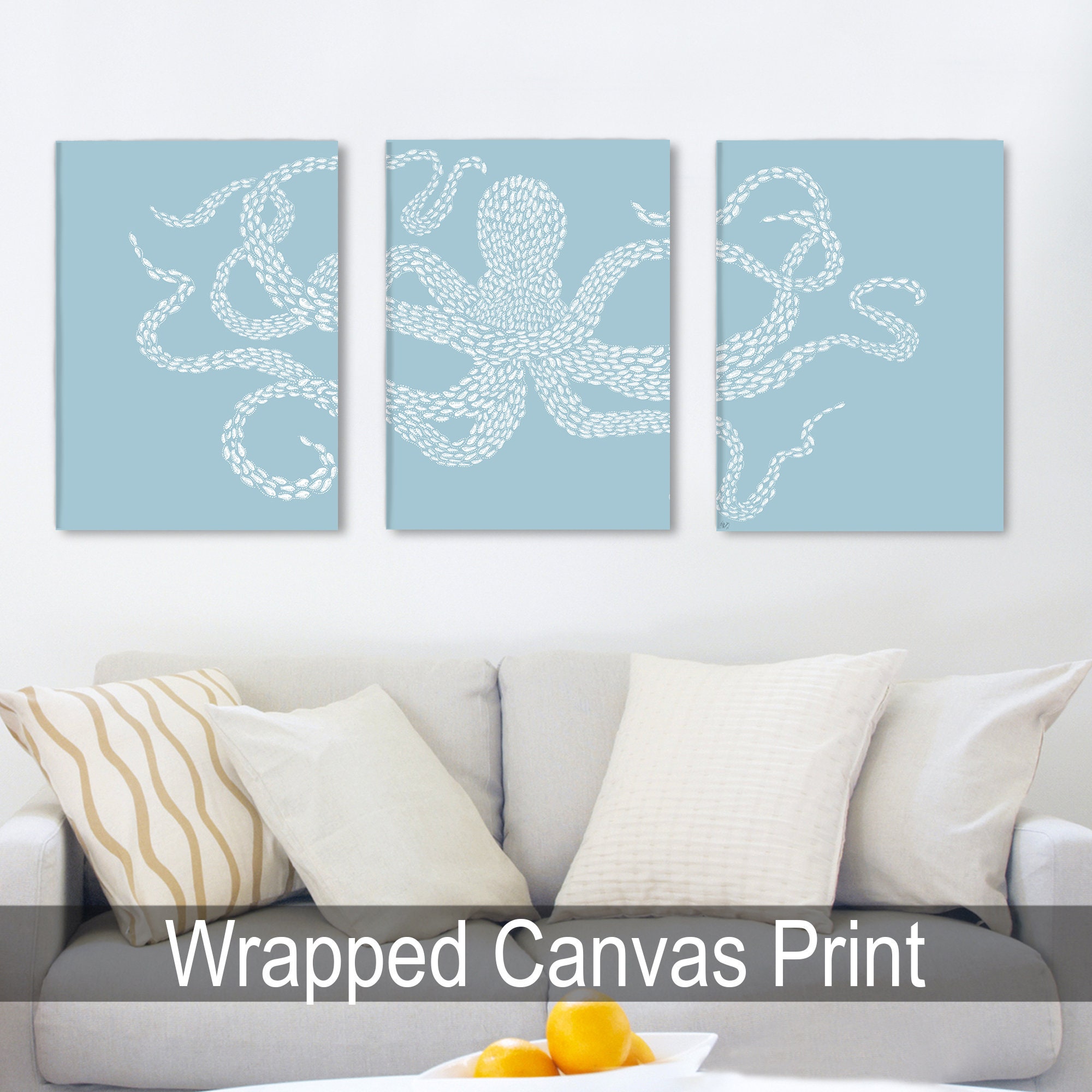 Octopus Canvas Art Triptych Set of Art Fish Art Print Squid - Etsy UK