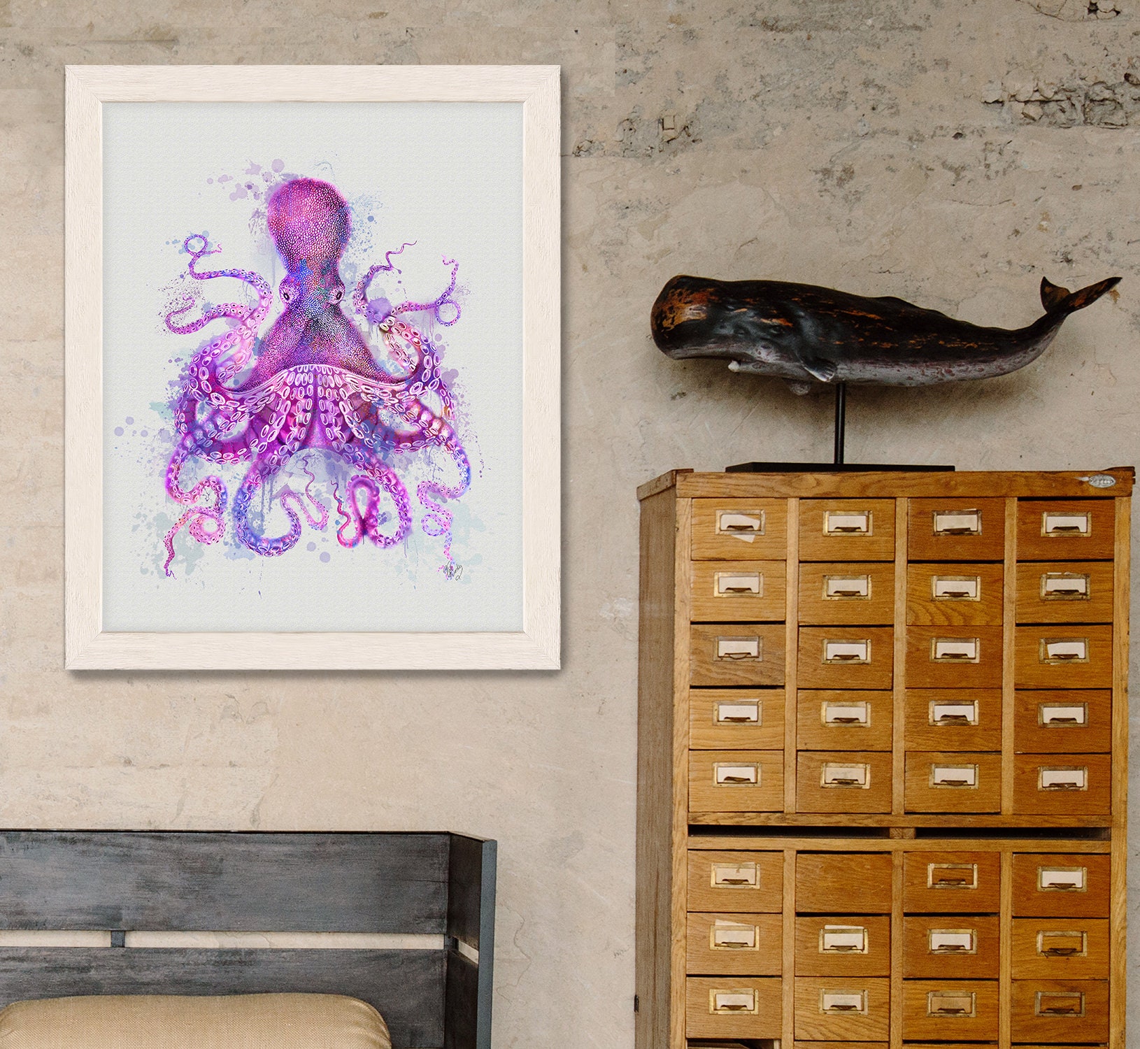Fantasy art Octopus pink watercolor print Fantasy painting | Etsy