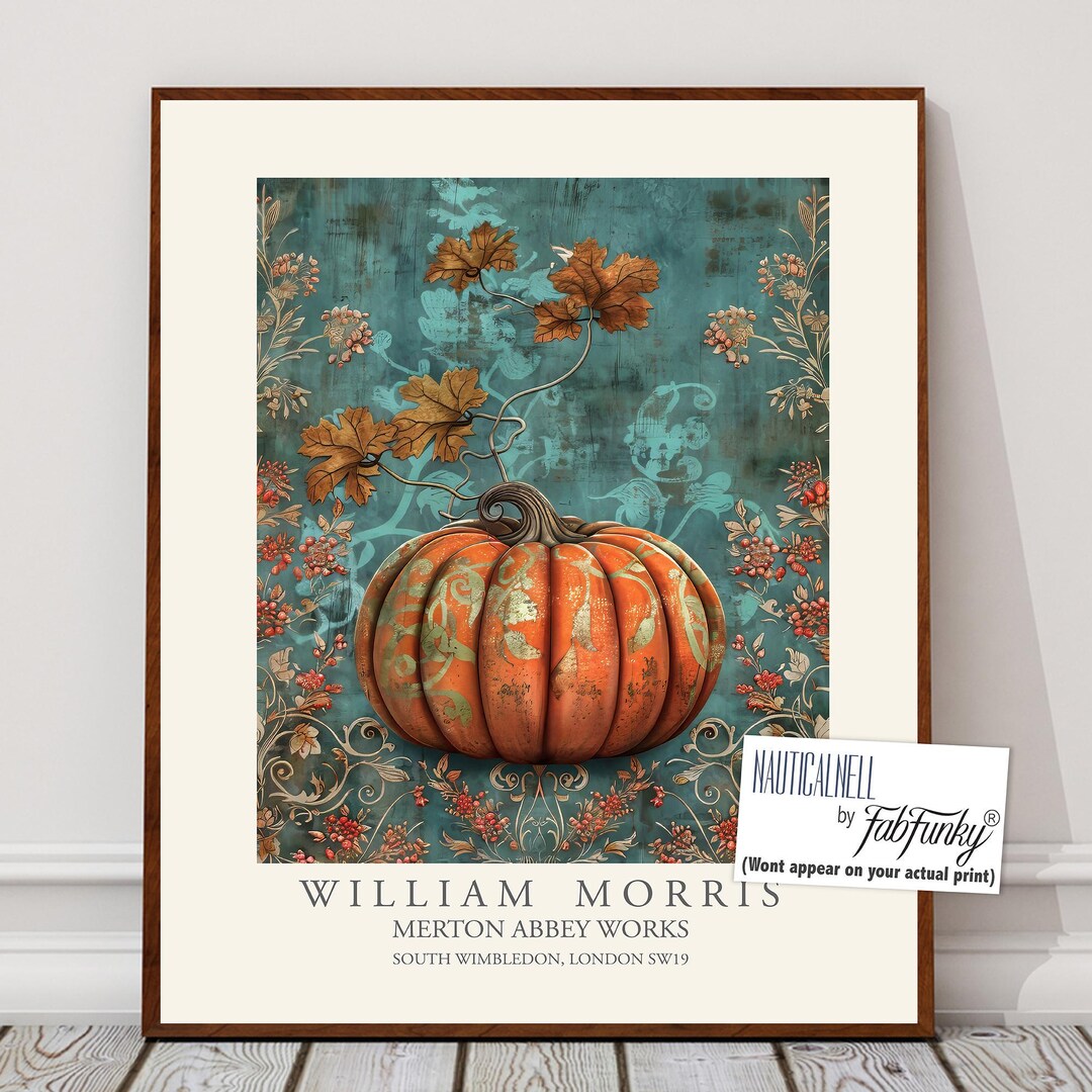 William Morris Style Pumpkin Print, Autumn Fall Decor Poster, Large ...