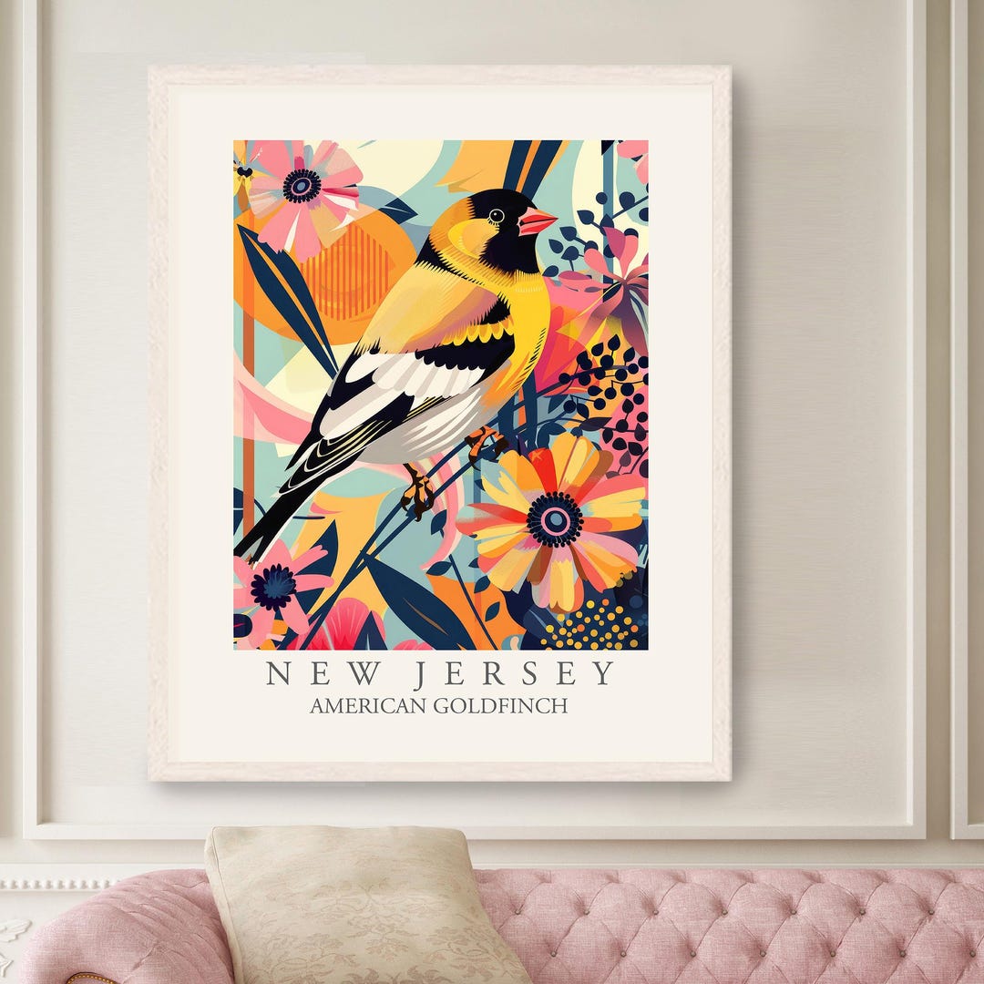 American Goldfinch New Jersey State Bird Print, Modern Abstract Style ...