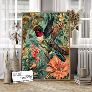Hummingbird Wall Art, Hummingbird Print, Colourful Bold Vintage Style ...