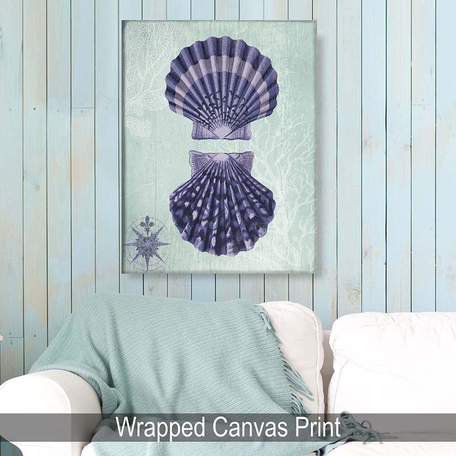 Blue Sea Shell Art Print Blue Scallop Shells Sea Shell - Etsy