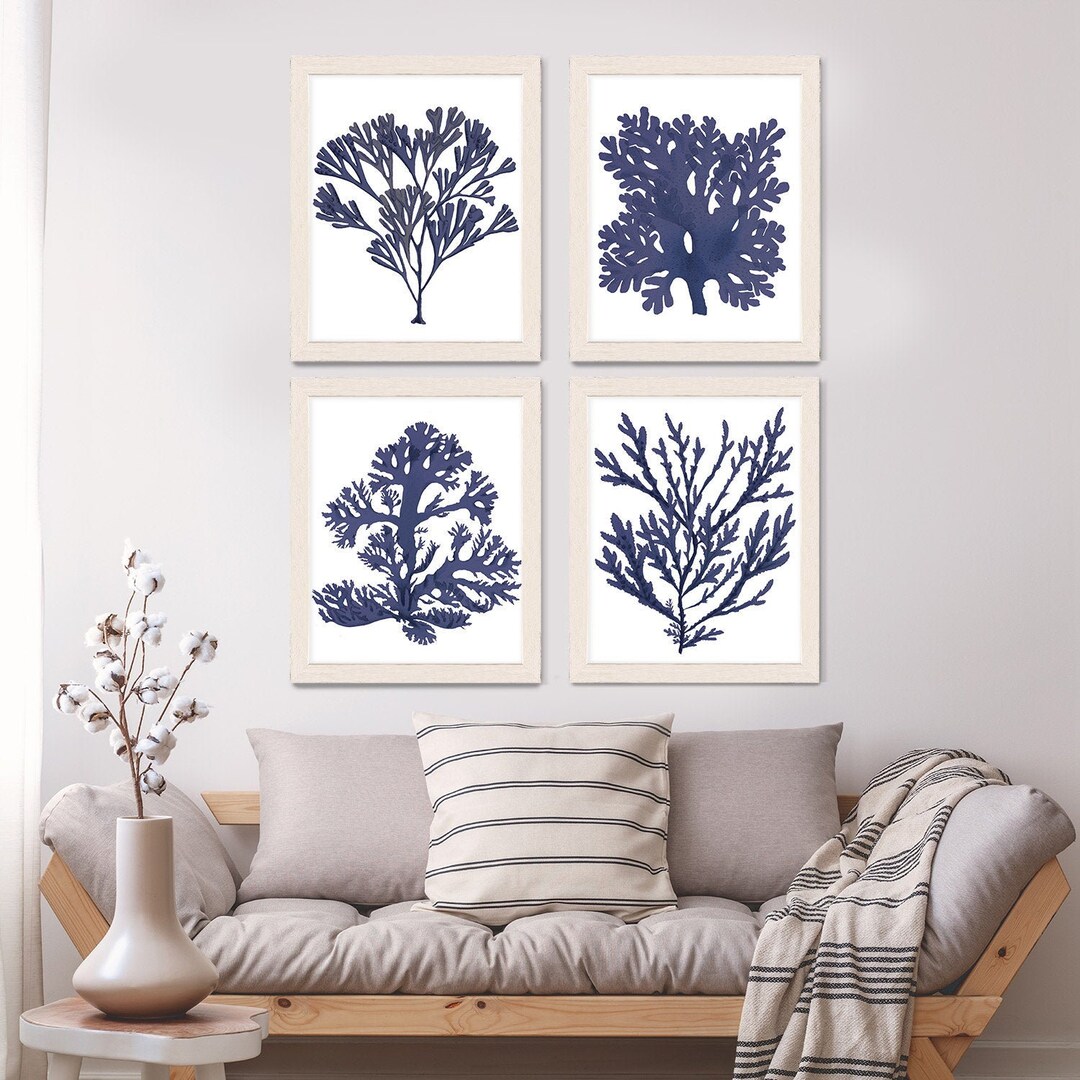 Navy Blue Coral Prints Set 4 Corals in Navy Blue 2 Nautical Decor ...