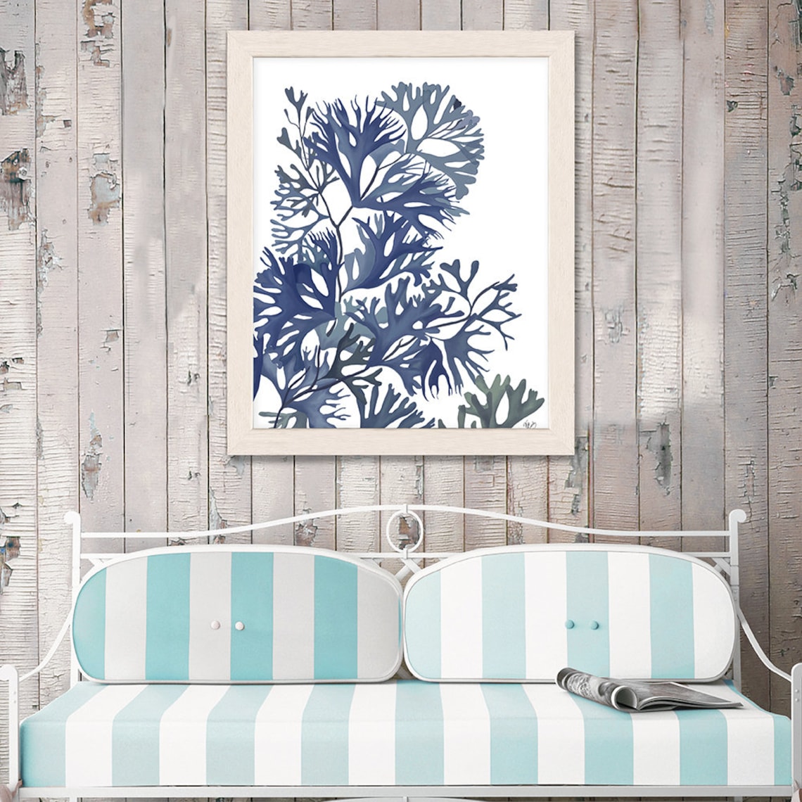 Nature Inspired Seaweed Wall Art Coastal Home Decor Blue | Etsy
