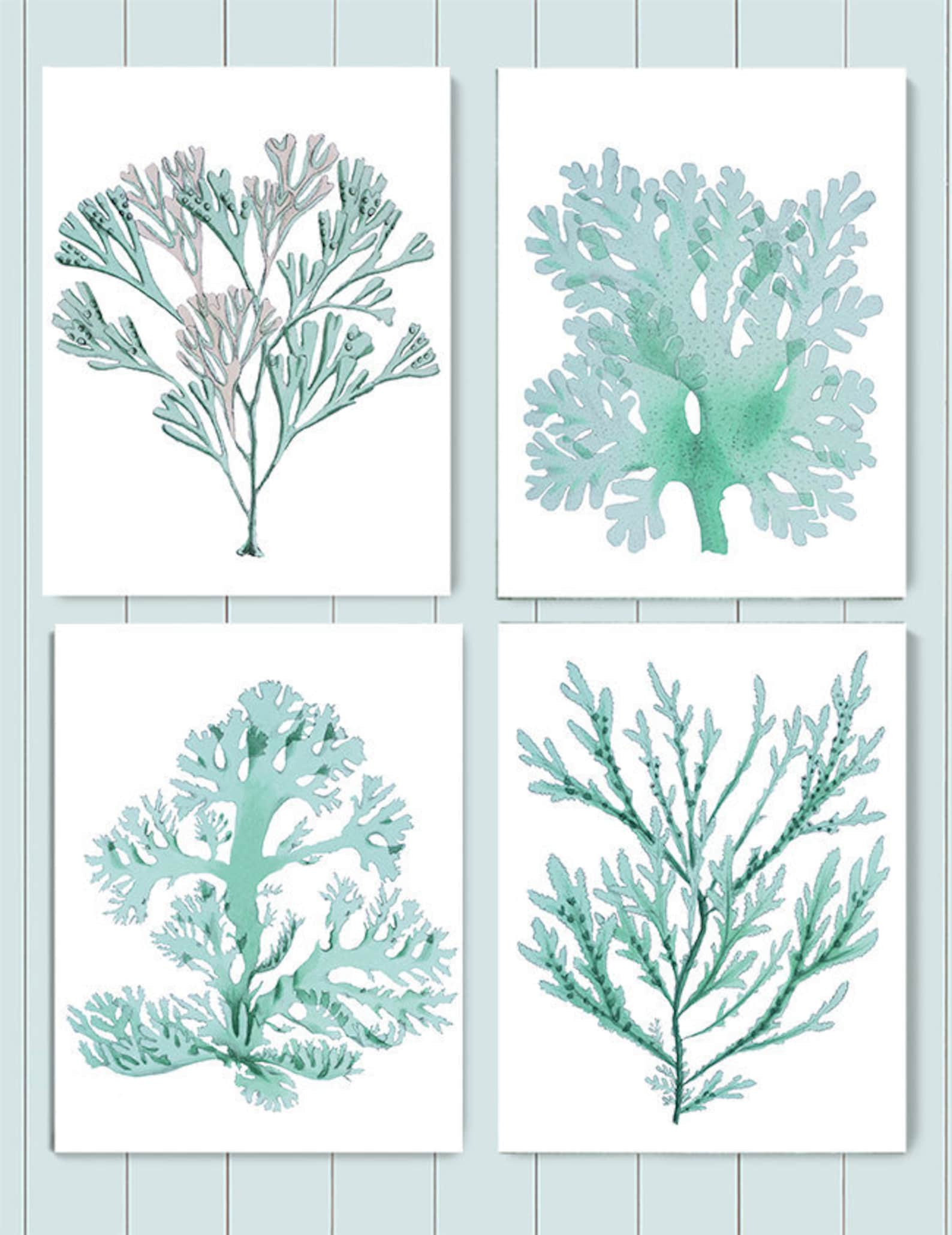 Sea Coral Prints Set 4 Corals in Green 1 Nautical Art - Etsy