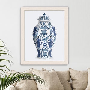 Porcelain Vase Print, Chinese Decor, Chinoiserie Art, Blue and White ...