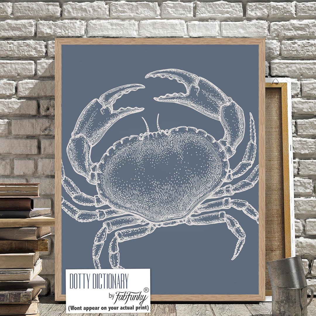 Blue Crab Art Print, Indigo Blue & White Crab Wall Art, Maryland Crab ...