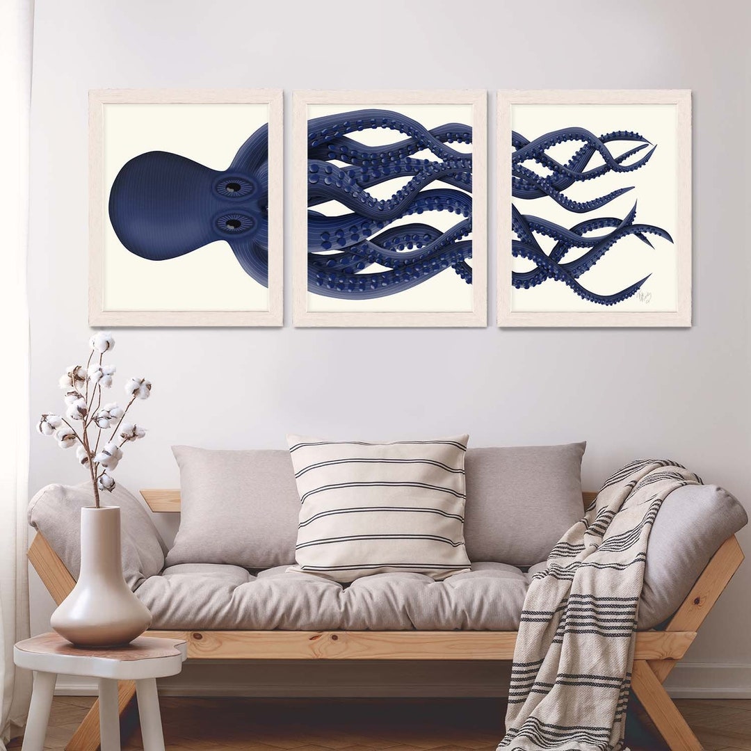 Giant Octopus Triptych Set 3 Octopus Print Octopus Canvas Prints, or ...