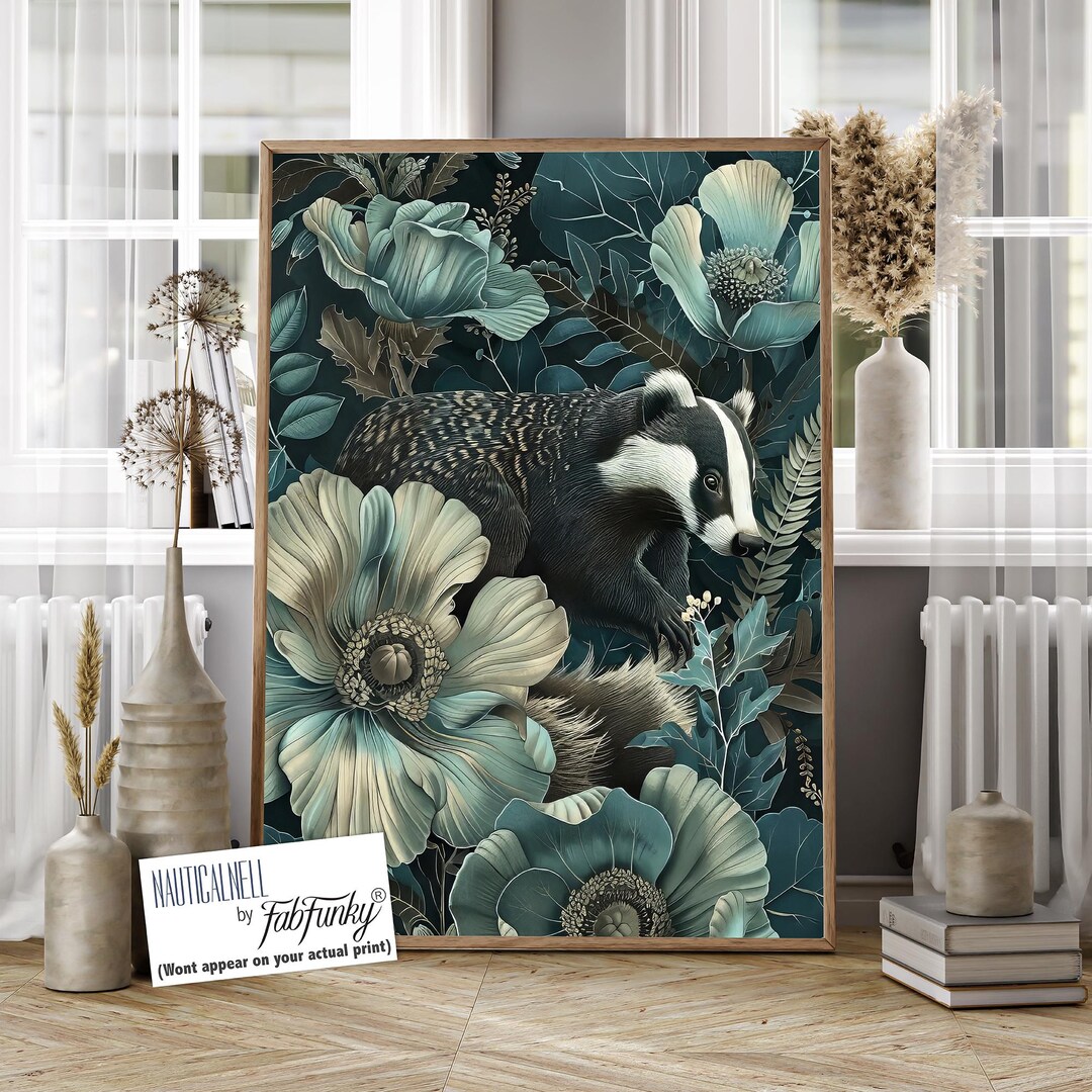 Badger Wall Art, Badger Print, William Morris Style Poster, Vintage ...