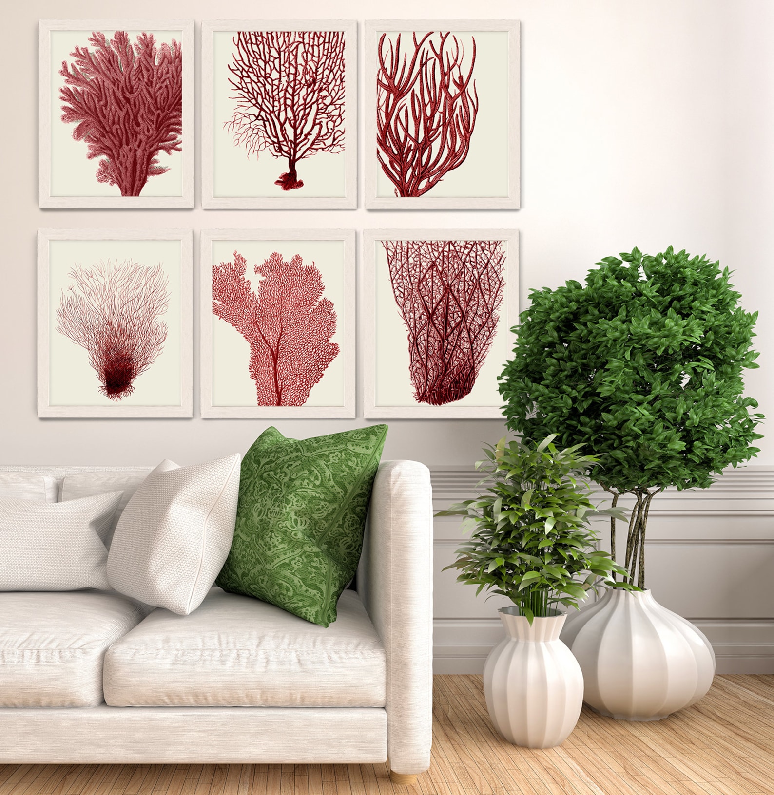 Set of 6 Red Coral Prints Sea Coral Print Nautical Print - Etsy