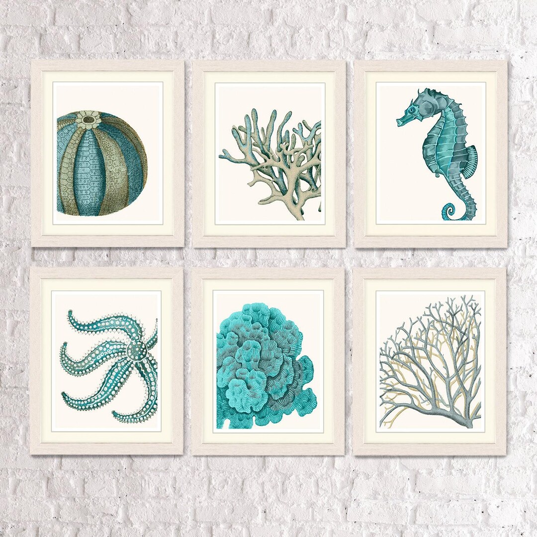 Nautical Decor Set of 6 Blue Underwater Scenes, Nautical Print Sea ...