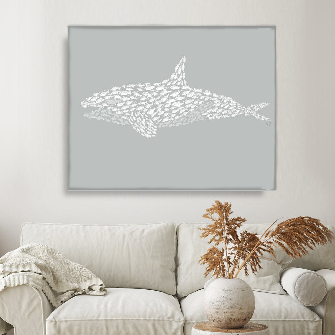 Orca Whale Poster, Nautical Decor, Ocean Mammal Art, Whale Art, Fish ...
