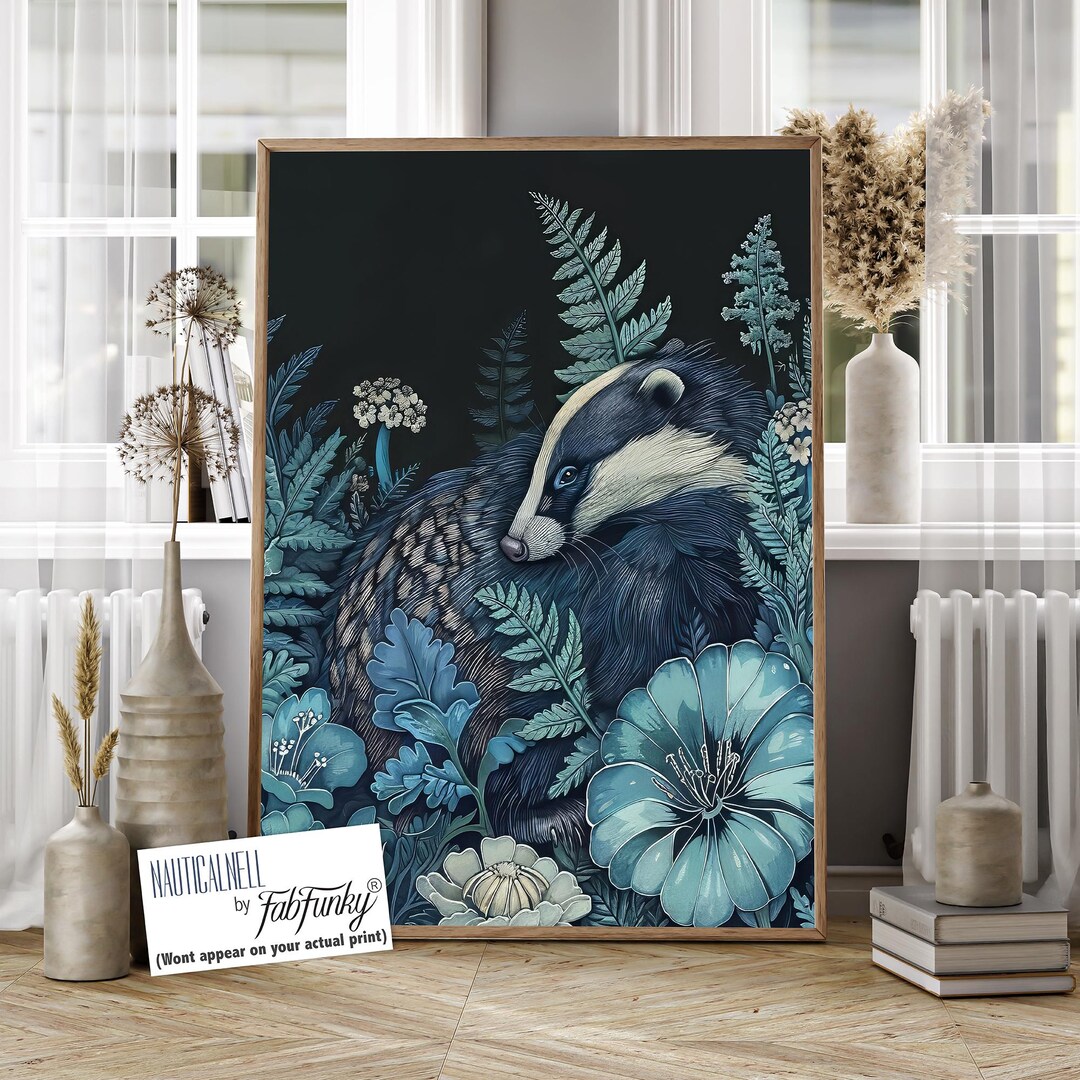 Badger Wall Art, Badger Print, William Morris Style Poster, Vintage ...