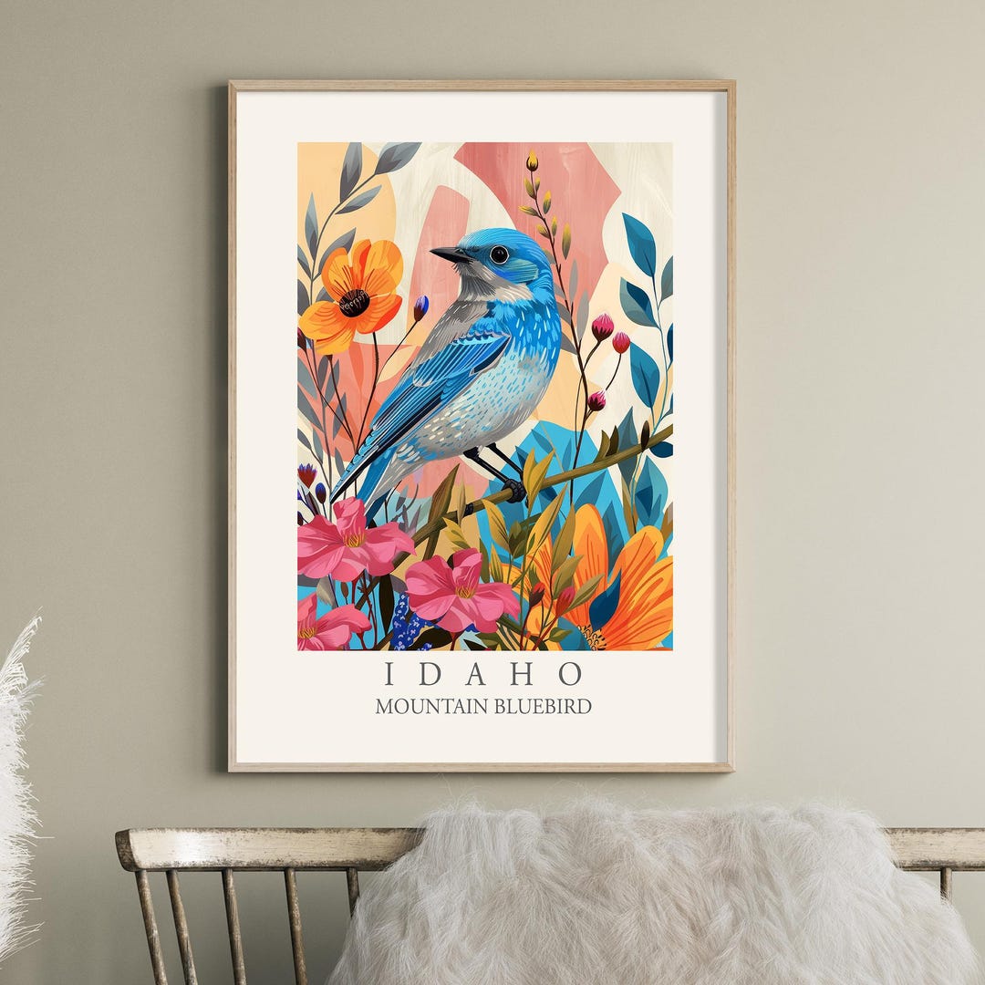 Mountain Bluebird Idaho State Bird Print, Modern Abstract Style Wall ...