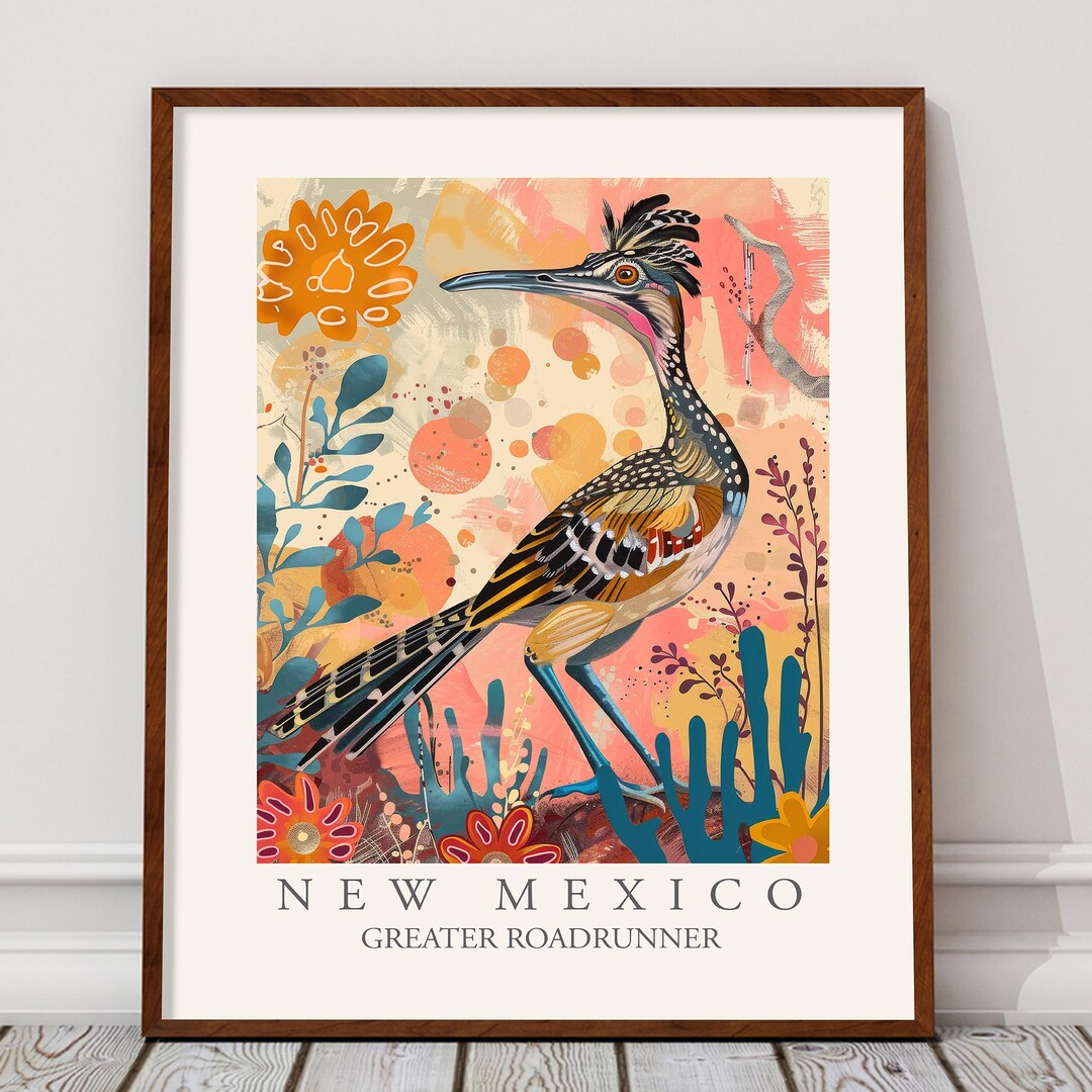 Greater Roadrunner New Mexico State Bird Print, Modern Abstract Style ...