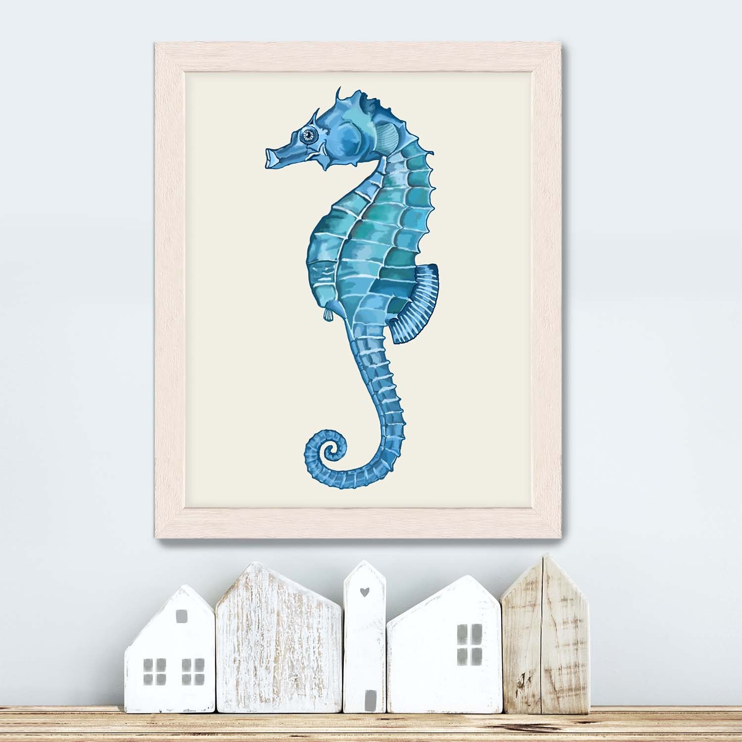 Blue Seahorse print Art Print Nautical print sea beach house | Etsy