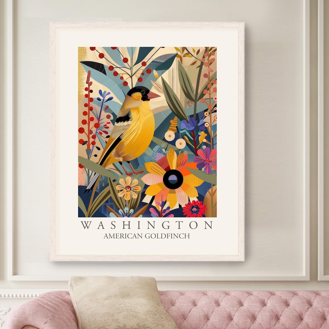 American Goldfinch Washington State Bird Print, Modern Abstract Style ...