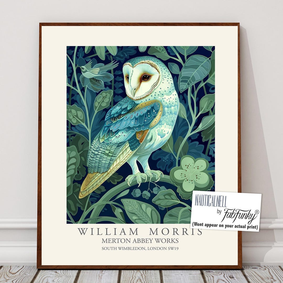 William Morris Style Owl Print, William Morris Owl Poster, Large ...