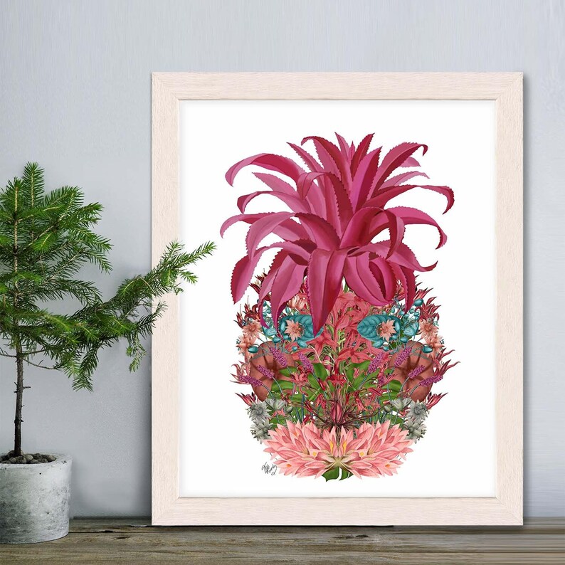 Tropical Decor Pink Pineapple Print Flowers 2 Beach House Coastal ...