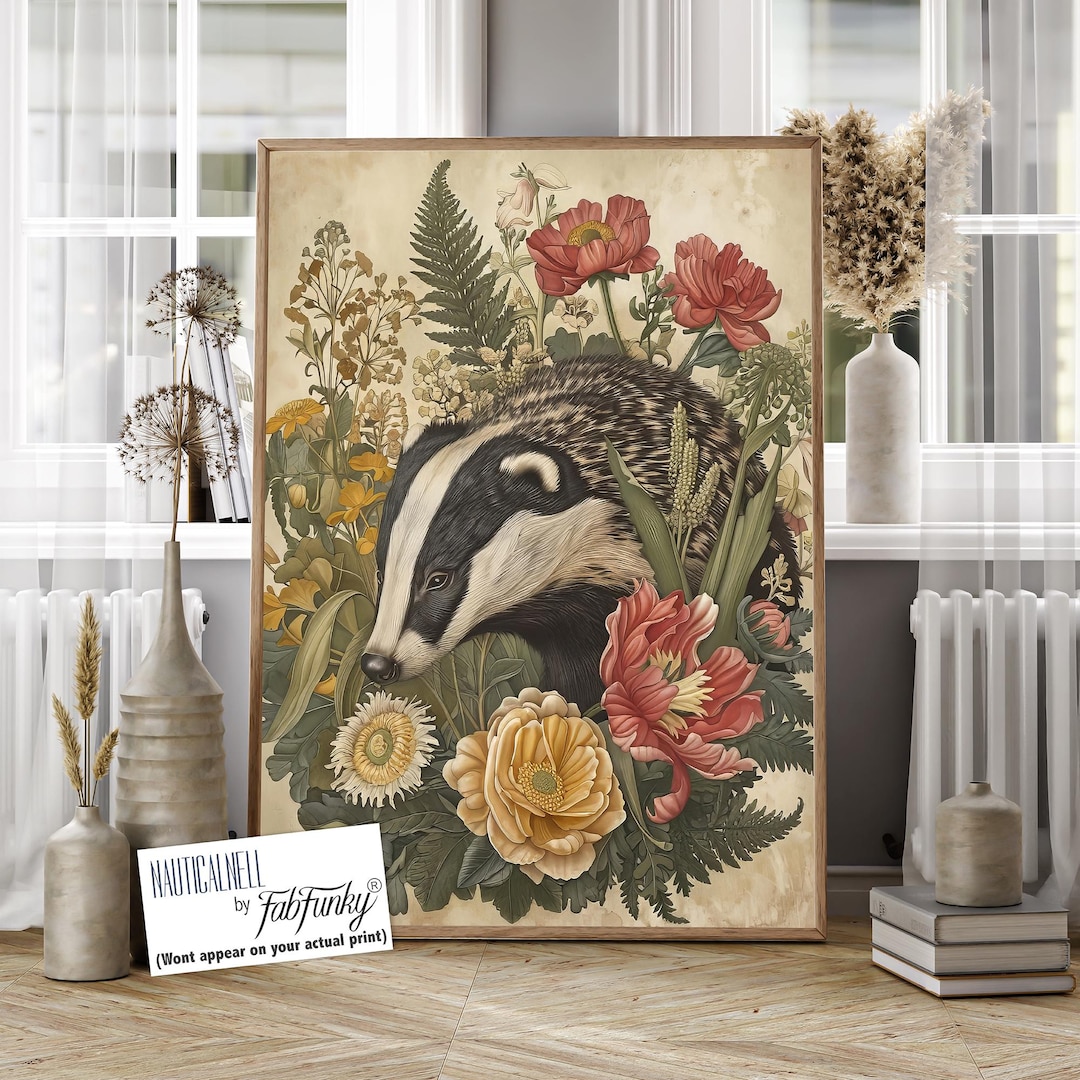 Badger Wall Art, Badger Print, William Morris Style Poster, Vintage ...