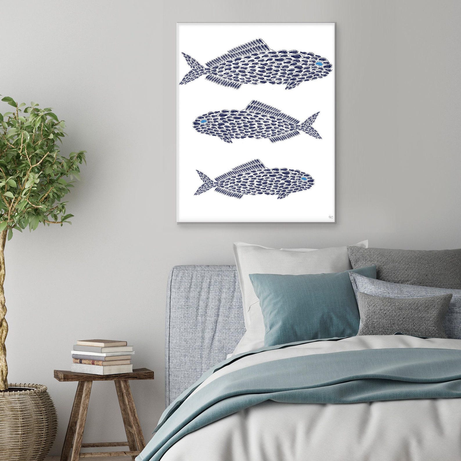 Blue Fish Print, Fish Painting, Fishing Gift, Sealife Fish Decor, Fish ...