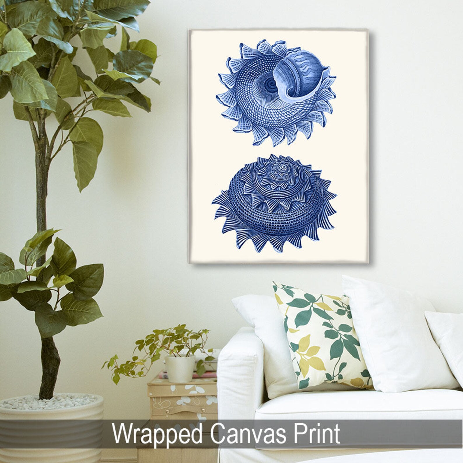 Blue Sea Shell Art Print Duo 2 Seashell Art Print Seashell - Etsy