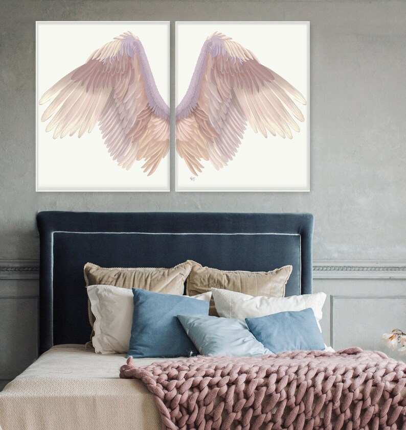 Angel Wings Canvas Pink Wings Print Set of 2 Prints Dusty - Etsy UK