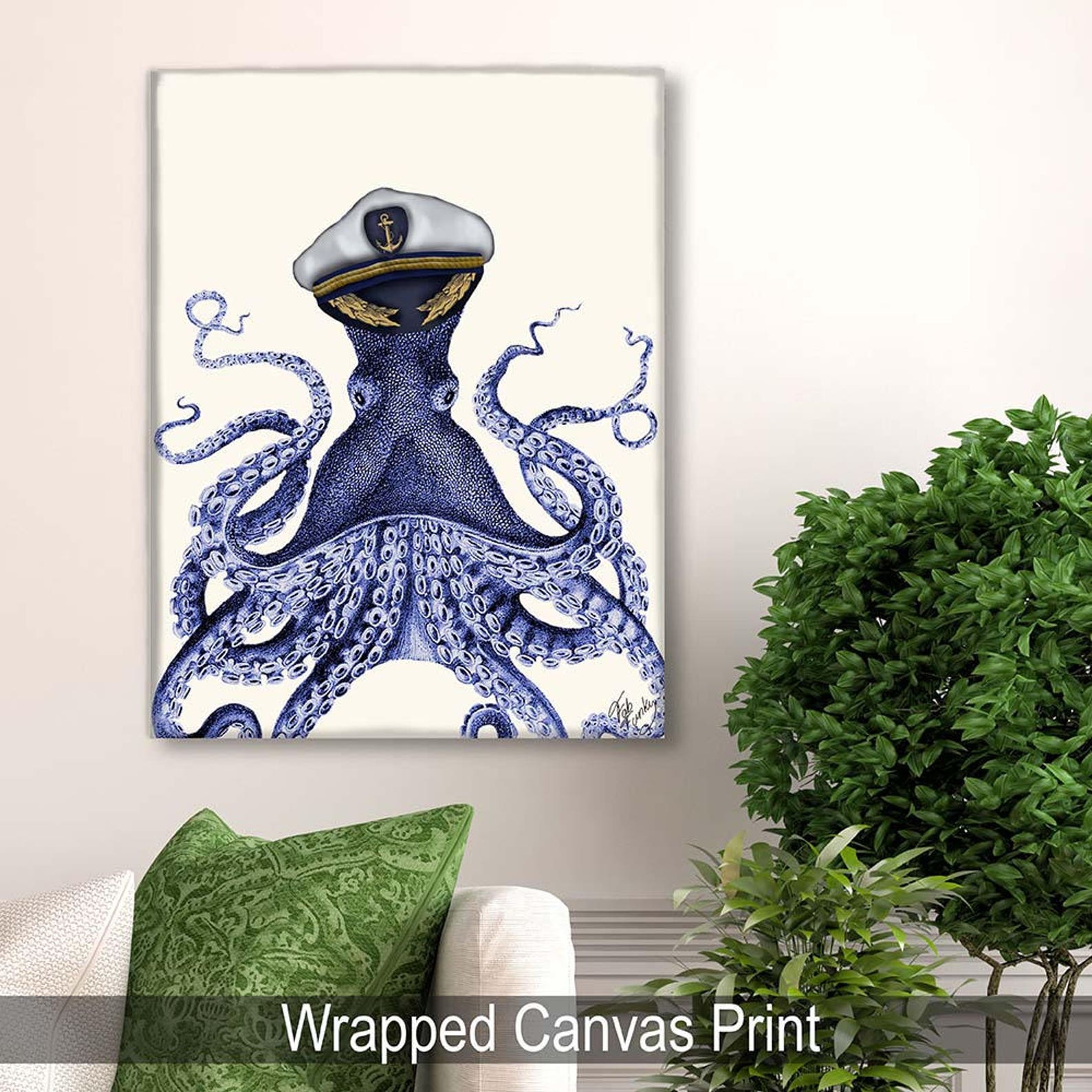 Captain Octopus Print Blue Octopus Poster Nautical Kids Room - Etsy