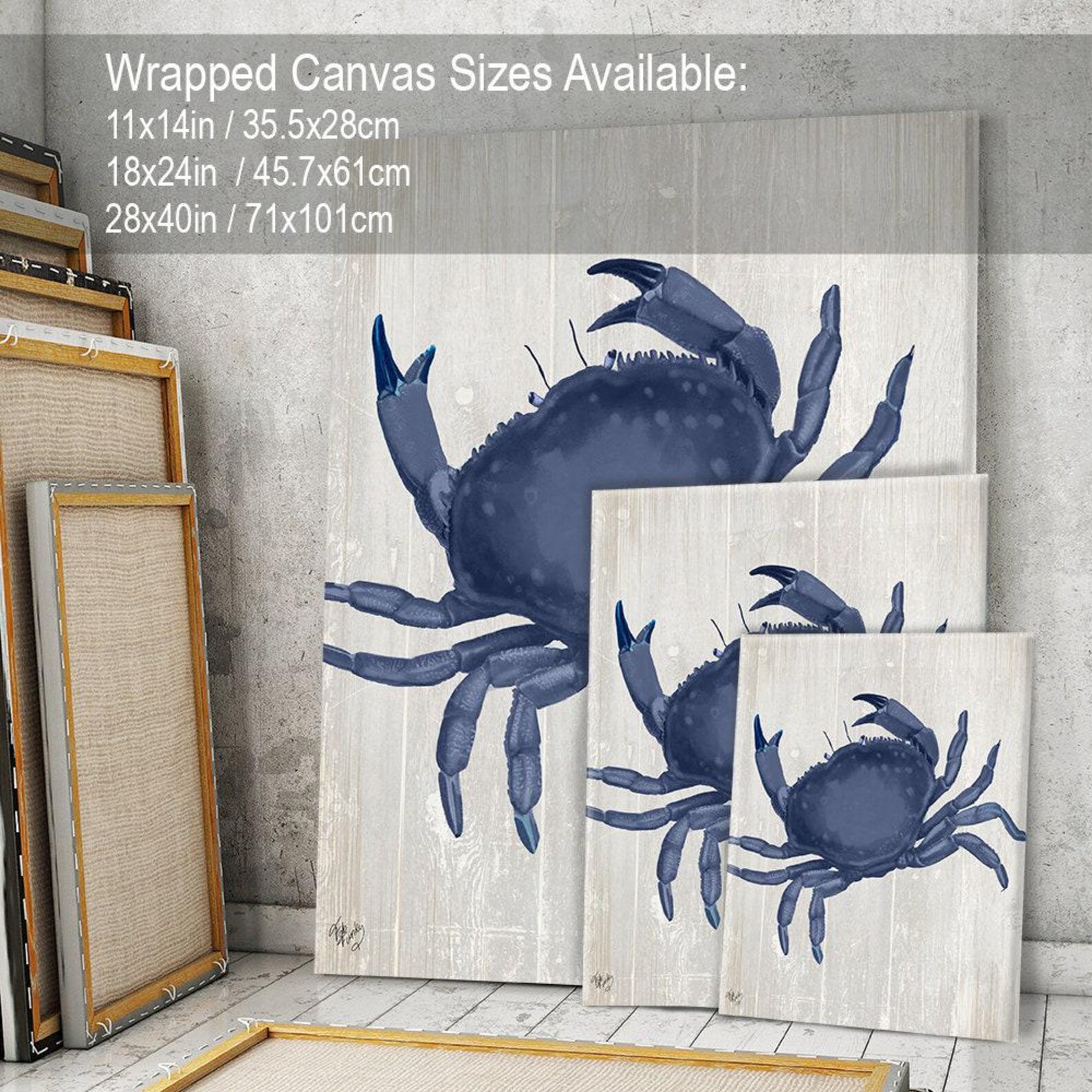 Nautical Painting, Crab Illustration, Blue Room Decor, Ocean Creature ...