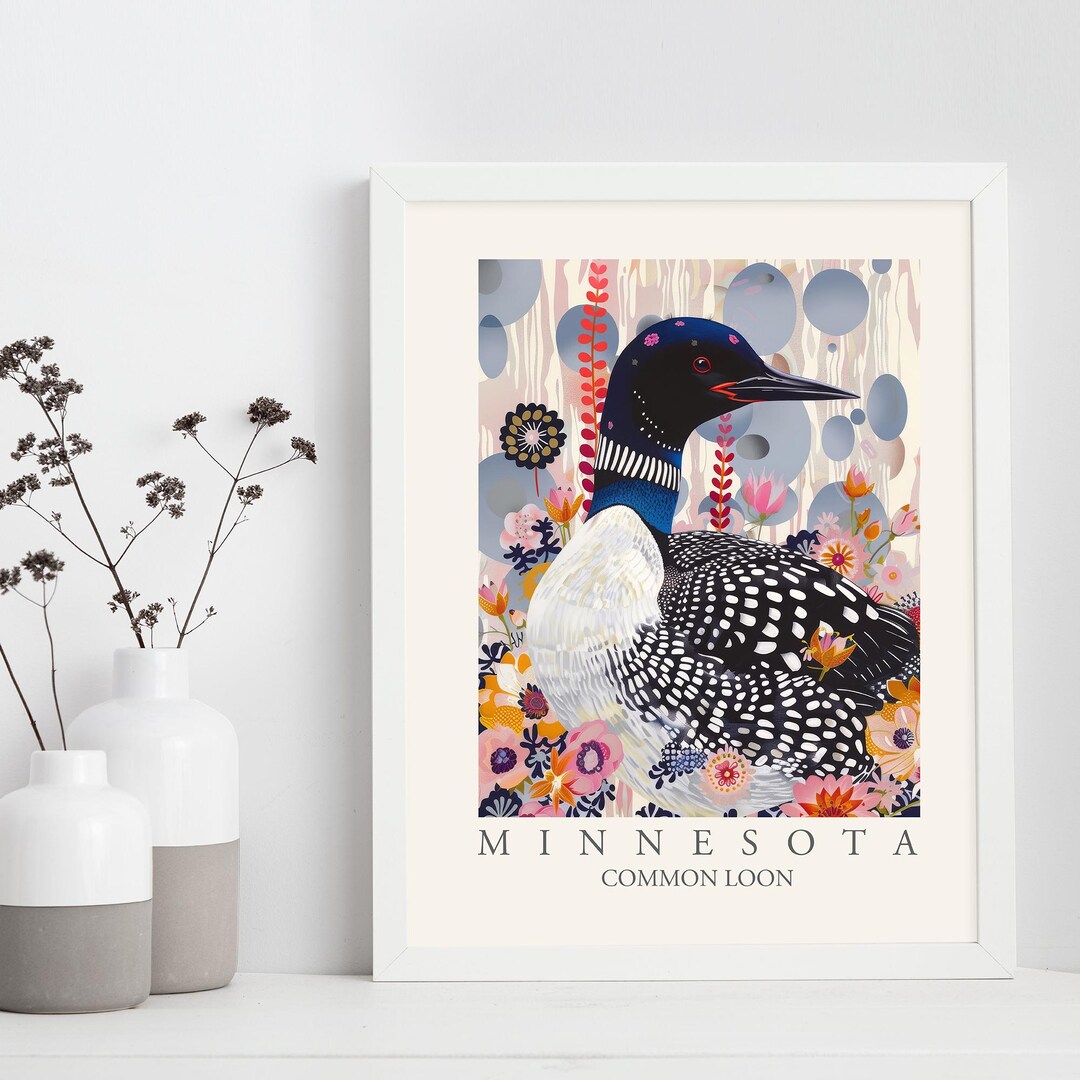 Common Loon Minnesota State Bird Print, Modern Abstract Style Wall Art ...