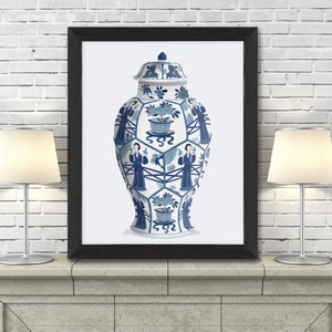 Porcelain Vase Print, Chinese Decor, Chinoiserie Art, Blue and White ...