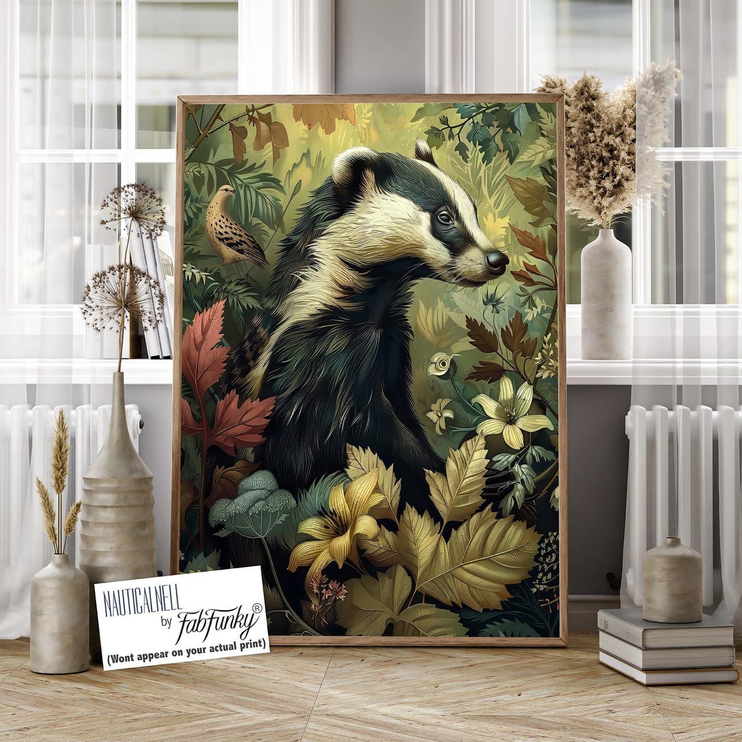 Badger Wall Art, Badger Print, William Morris Style Poster, Vintage ...