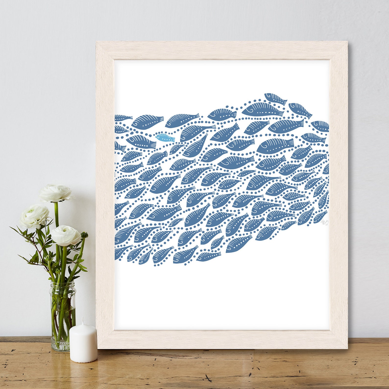 Shoal of Fish Little Fishes Picture Blue Fish Print Blue - Etsy