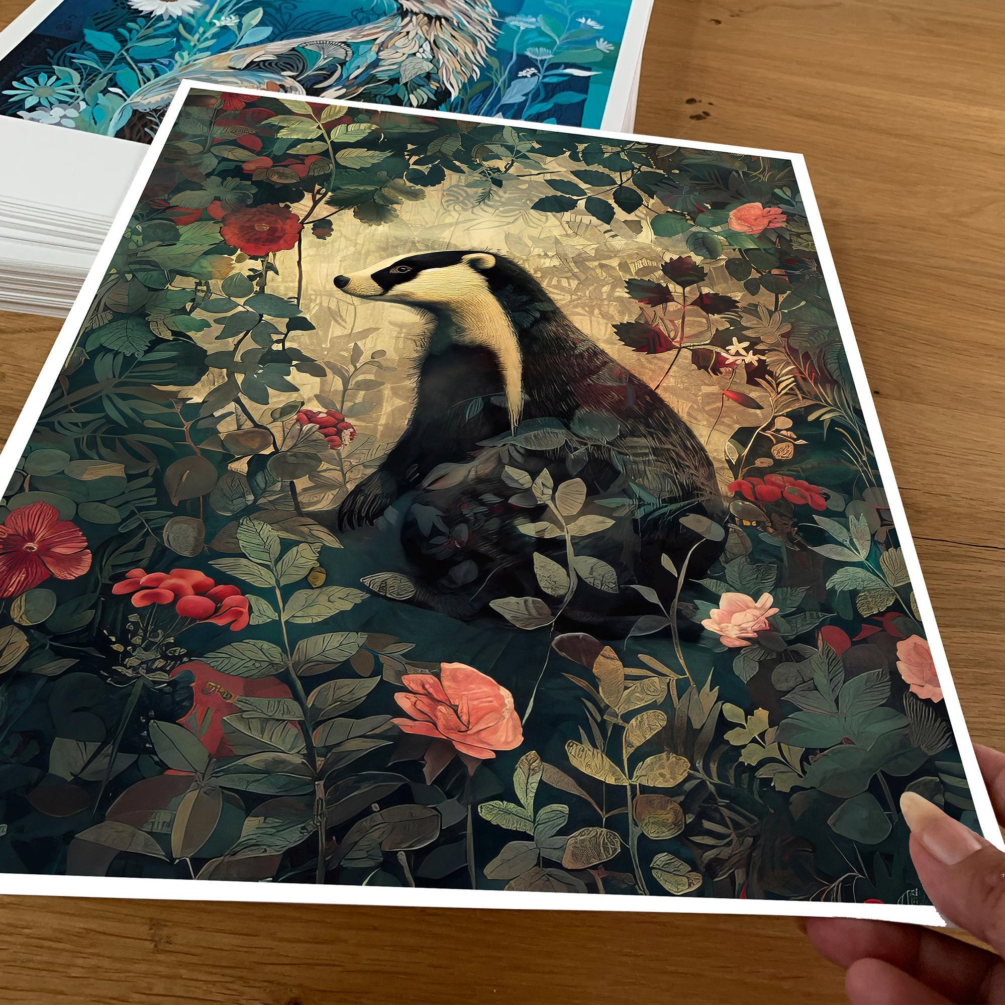 Badger Wall Art, Badger Print, William Morris Style Poster, Vintage ...