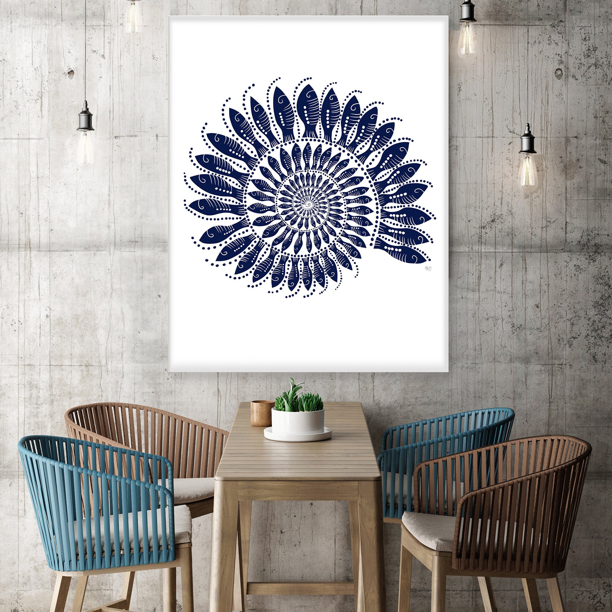 Blue Fish Art Shell Picture Sea Shell Art Fish Canvas - Etsy UK