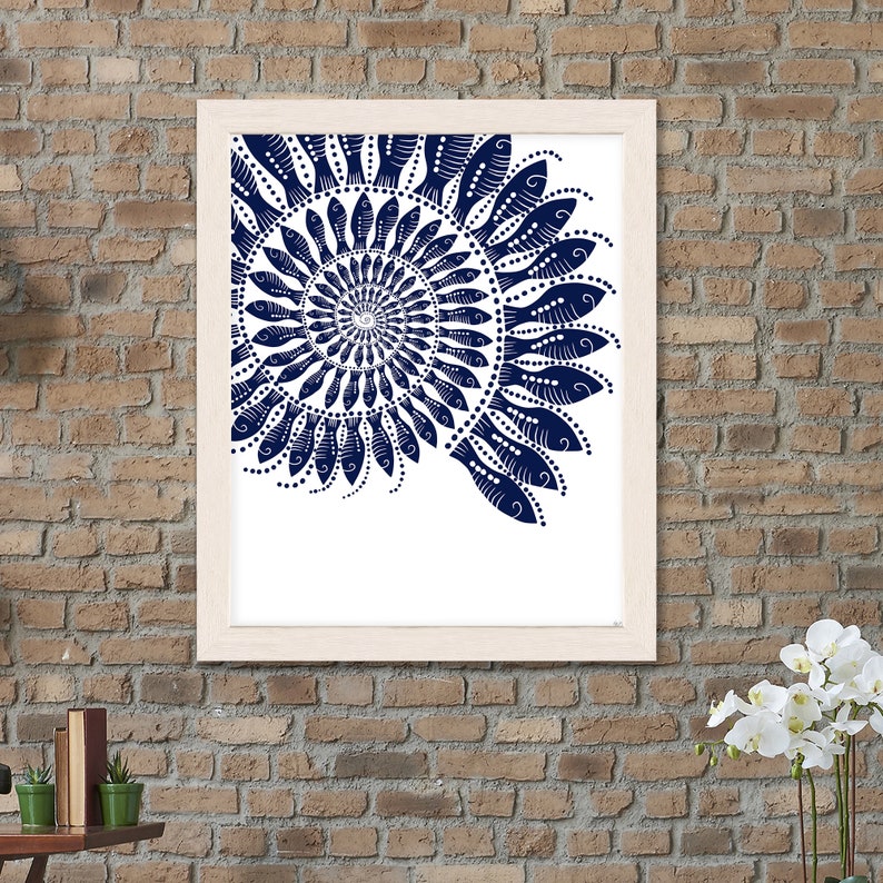Blue Fish Art Print Shell Poster Art Fish Painting Blue - Etsy UK